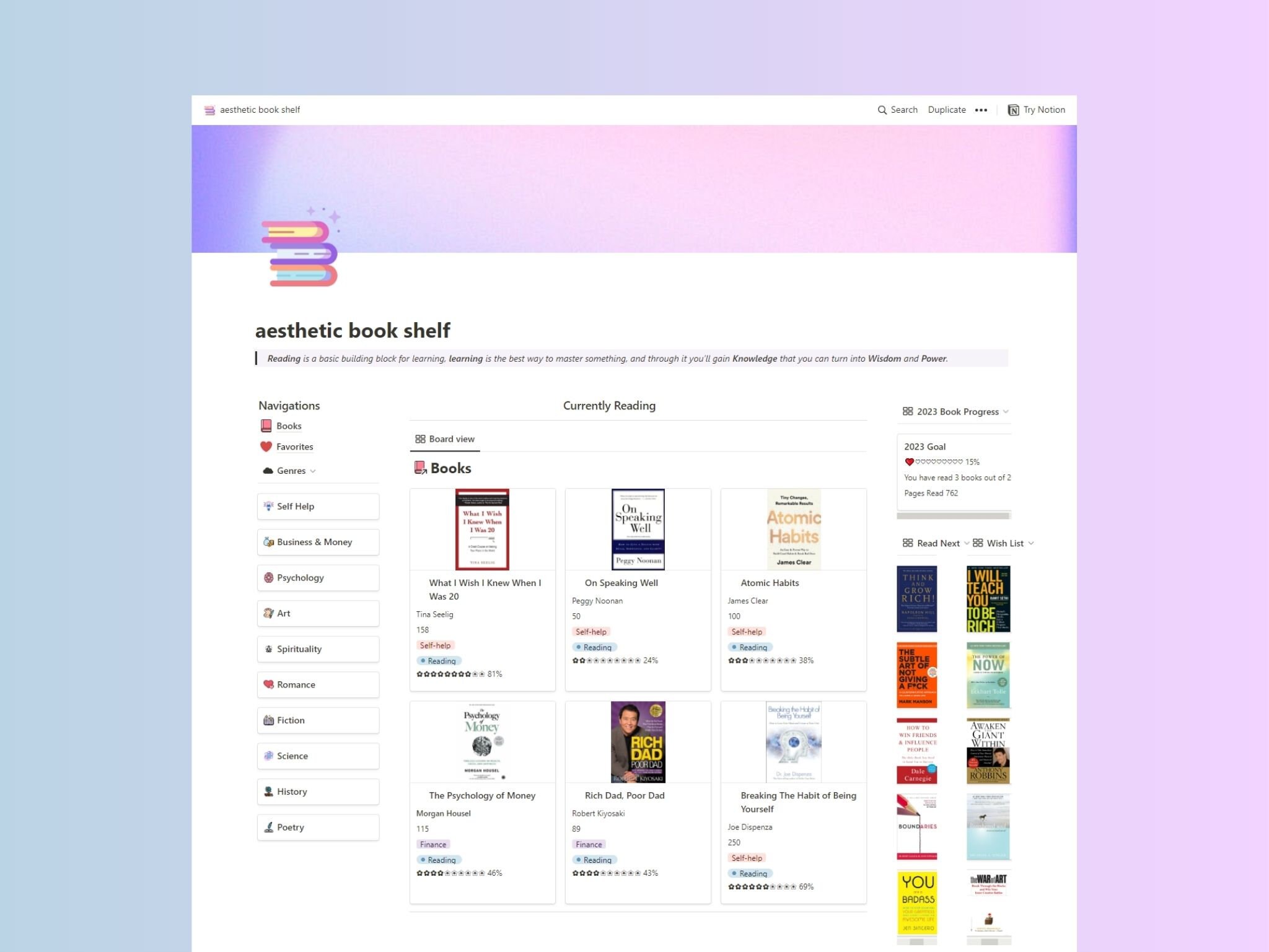 Notion Book Shelf, Digital Book Organizer, Notion Book Tracker, Notion ...