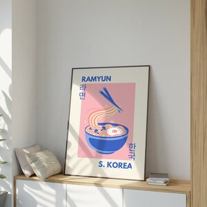 Ramyun Print | Pastel Pink Blue Korean Ramyun Poster, Food Wall Art ...
