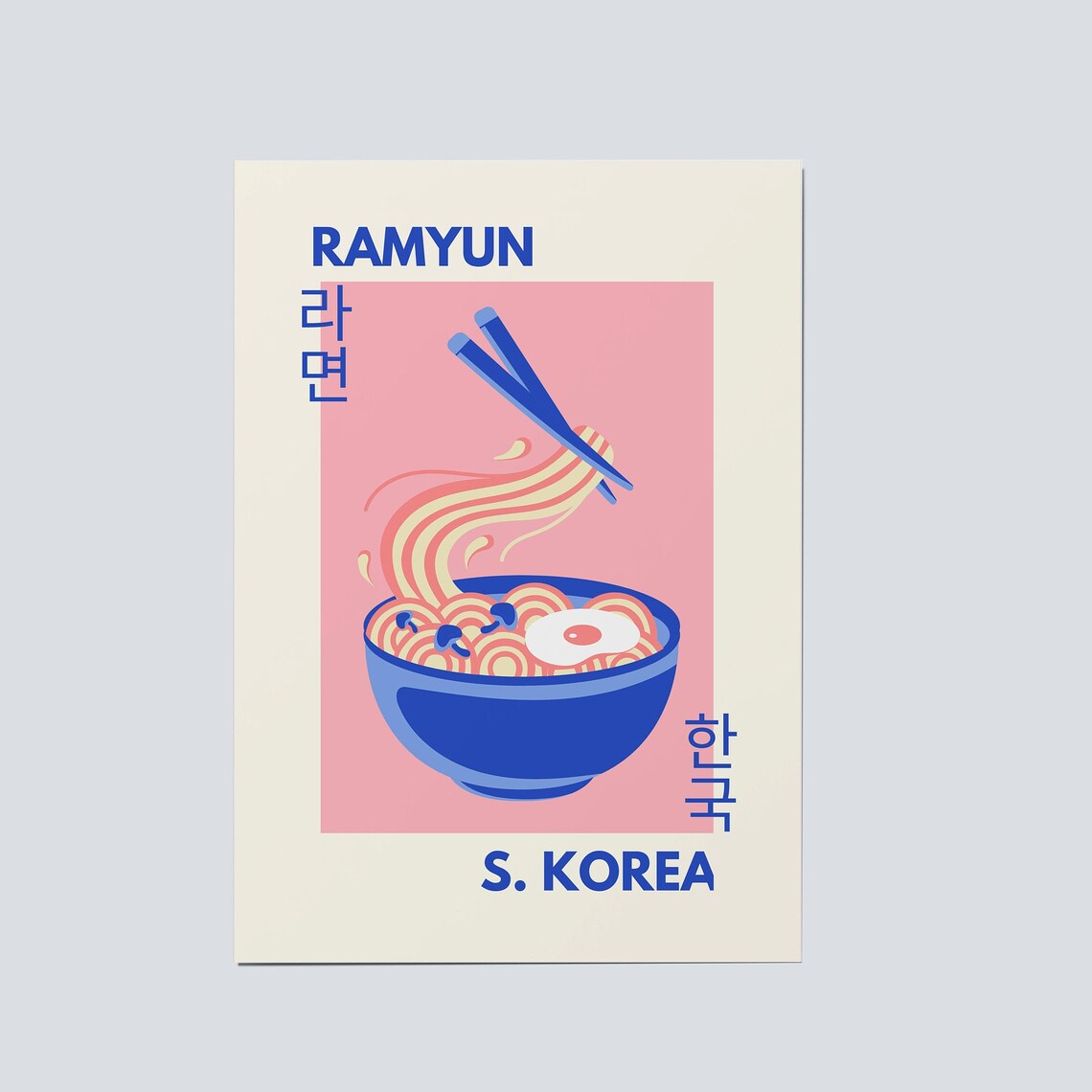 Ramyun Print | Pastel Pink Blue Korean Ramyun Poster, Food Wall Art ...