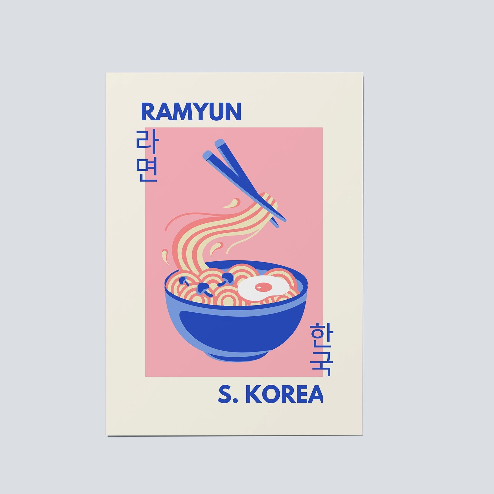 Ramyun Print | Pastel Pink Blue Korean Ramyun Poster, Food Wall Art ...