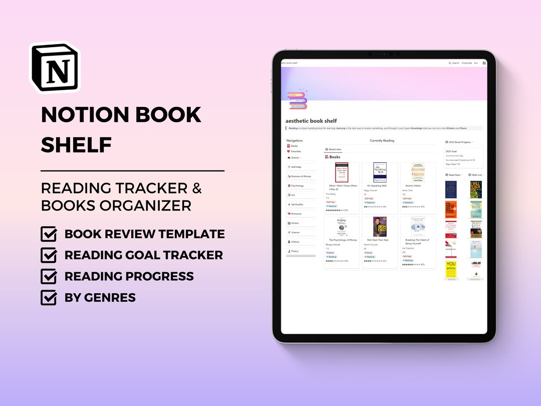 Notion Book Shelf, Digital Book Organizer, Notion Book Tracker, Notion ...