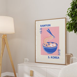 Ramyun Print | Pastel Pink Blue Korean Ramyun Poster, Food Wall Art ...