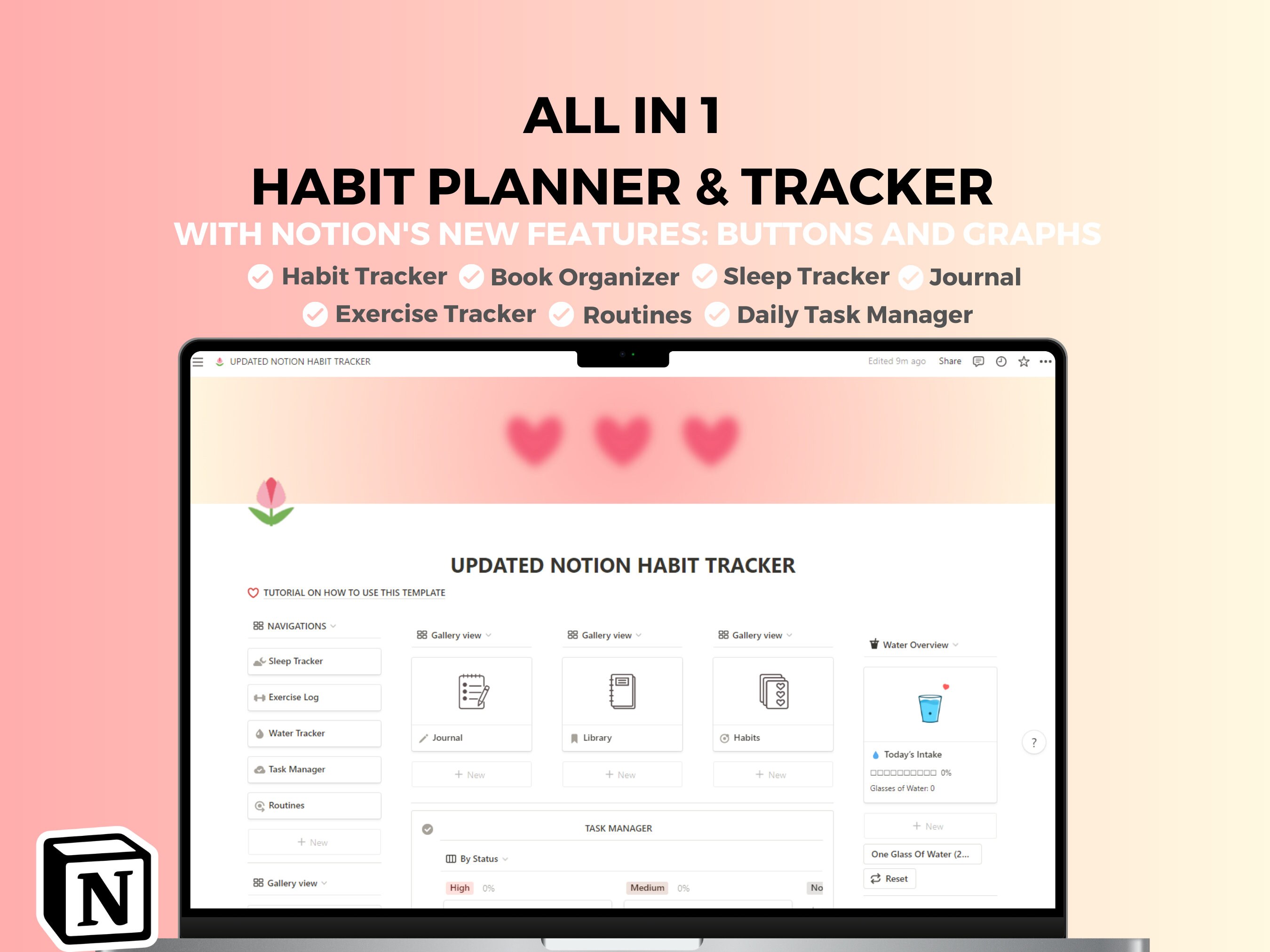 2023 Updated Notion Habit Tracker With Buttons and Graphs, With Book Organizer/tracker, Sleep ...