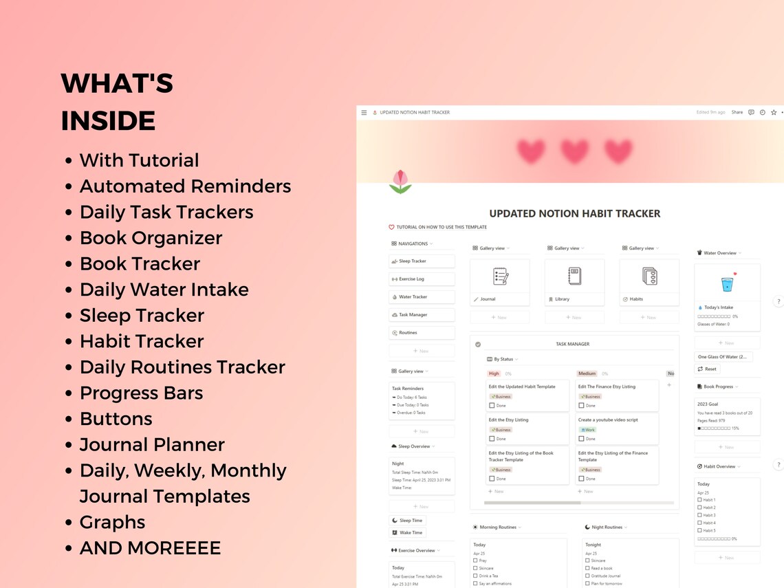 2023 Updated Notion Habit Tracker With Buttons and Graphs, With Book ...