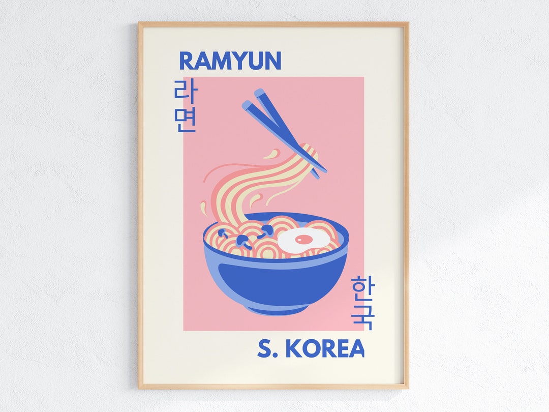 Ramyun Print | Pastel Pink Blue Korean Ramyun Poster, Food Wall Art ...