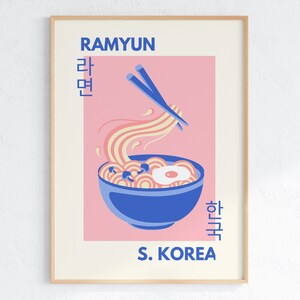 Ramyun Print | Pastel Pink Blue Korean Ramyun Poster, Food Wall Art ...