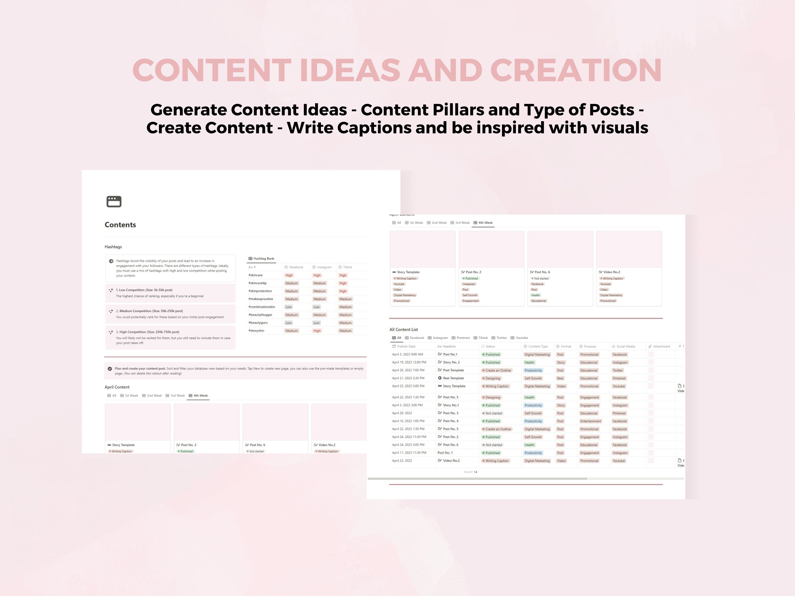 Notion Social Media Content Planner, Digital Content Creator Template ...