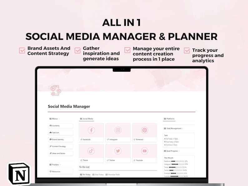 Notion Social Media Content Planner, Digital Content Creator Template ...