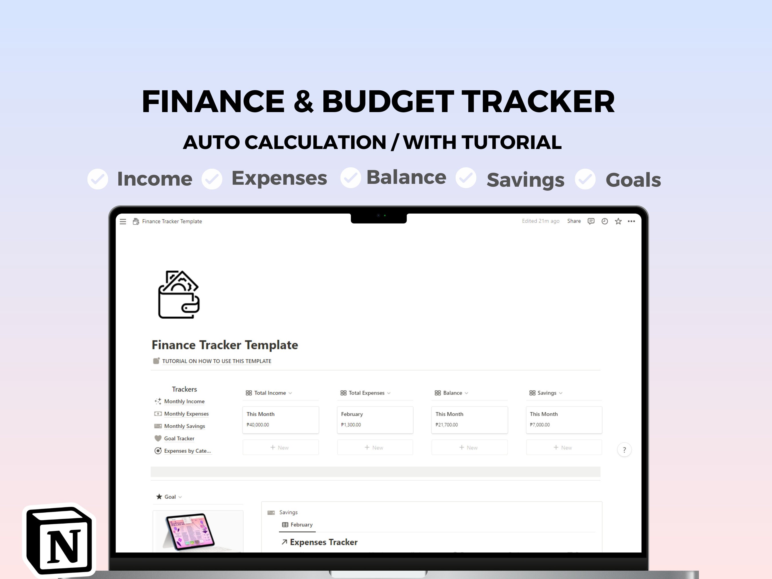 Notion Personal Finance & Budget Tracker, Goals, Savings, Income ...