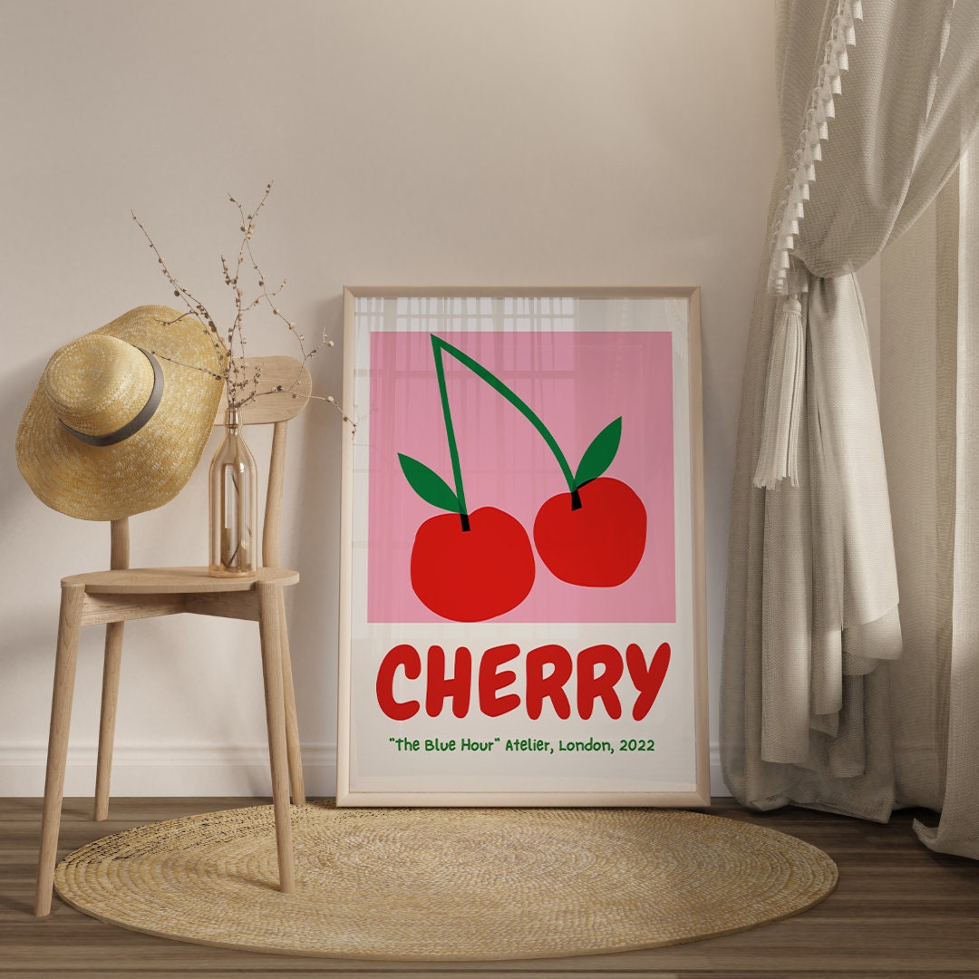 Cherry Print, Fruit Market Poster, Cherry Wall Art, Retro Cherry Print ...