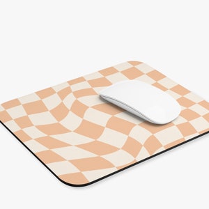 Peach Checkered Mouse Pad, Home Office Decor, Cute Mouse Pad, Gamer ...