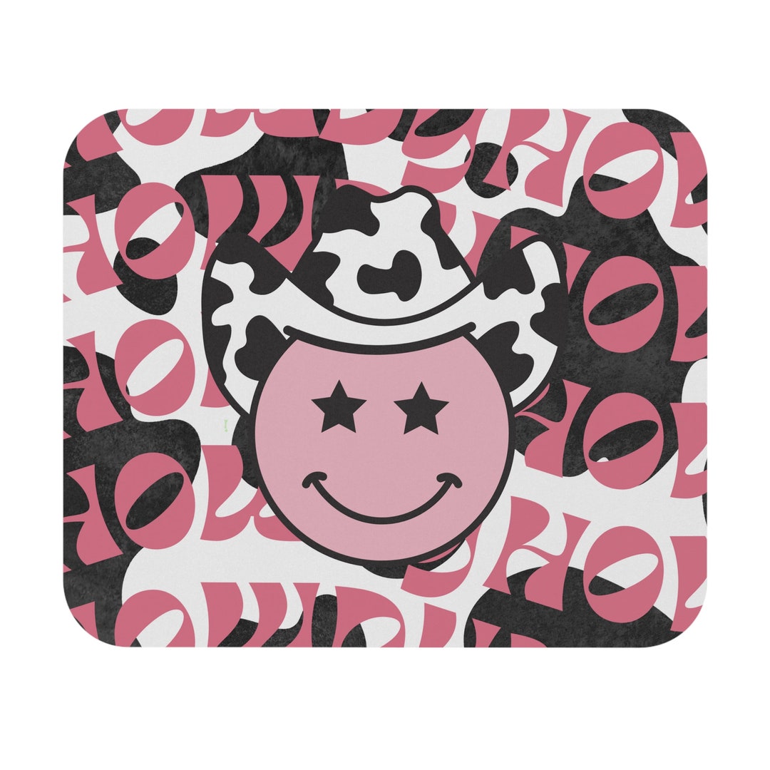 Cowboy Smiley Face, Cow Print, Preppy Pink HOWDY 9x8 Mouse Pad ...