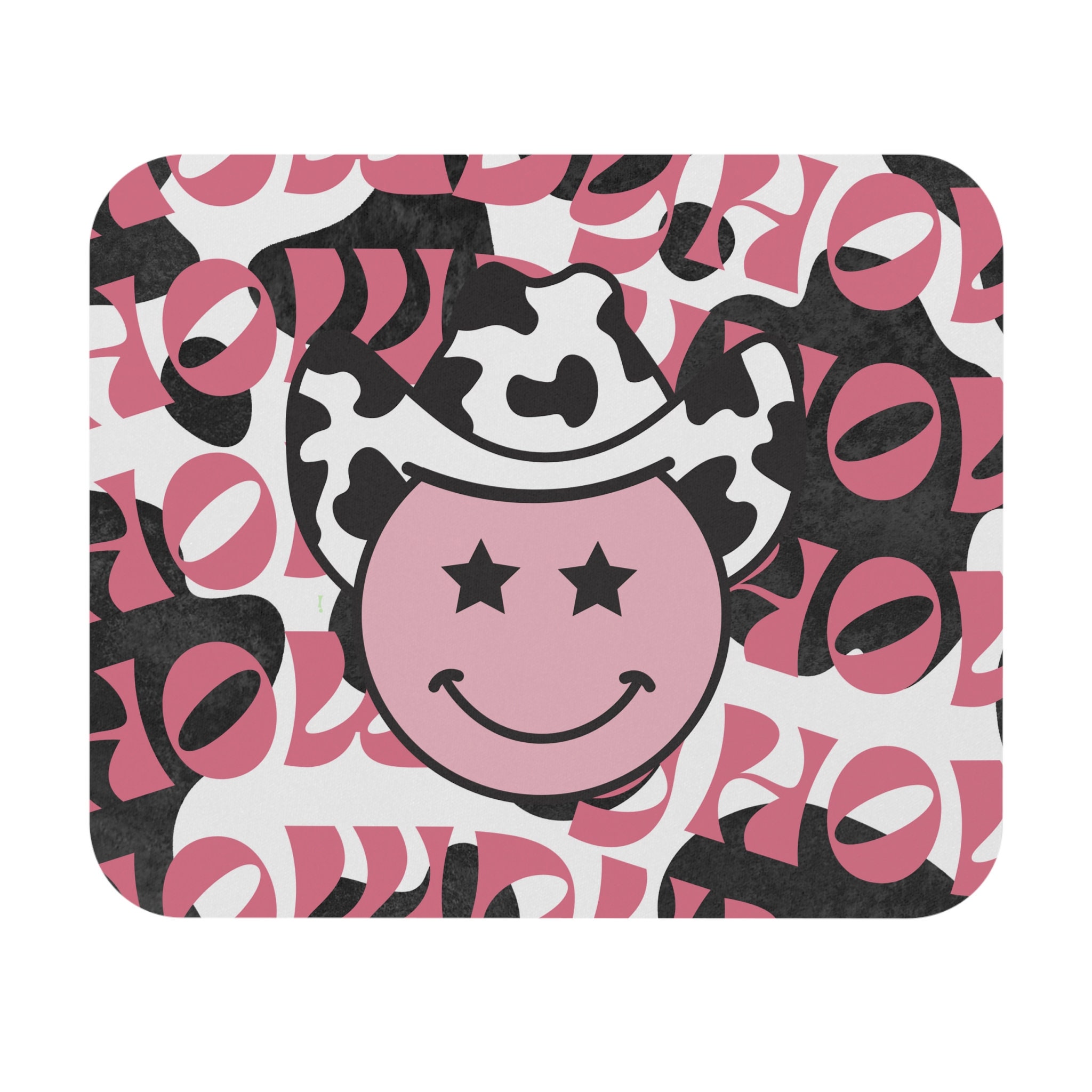 Cowboy Smiley Face, Cow Print, Preppy Pink HOWDY 9x8 Mouse Pad ...