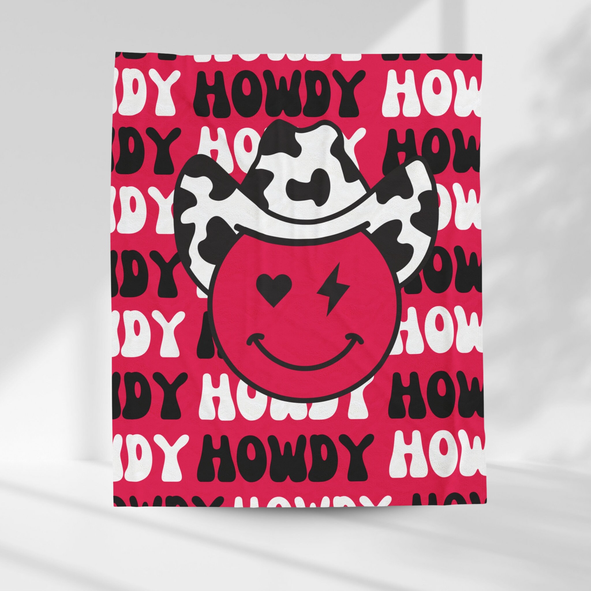 Howdy Cowboy Smiley Face Preppy Style Velveteen Plush Blanket, Unique ...