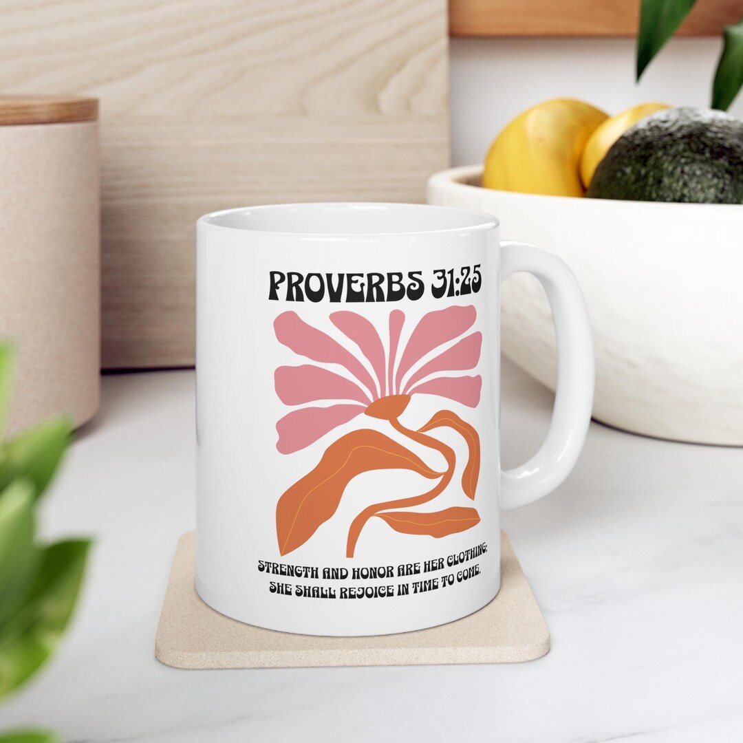 Proverbs 31:25 Retro Floral Ceramic Mug | Inspirational Gift for Women ...