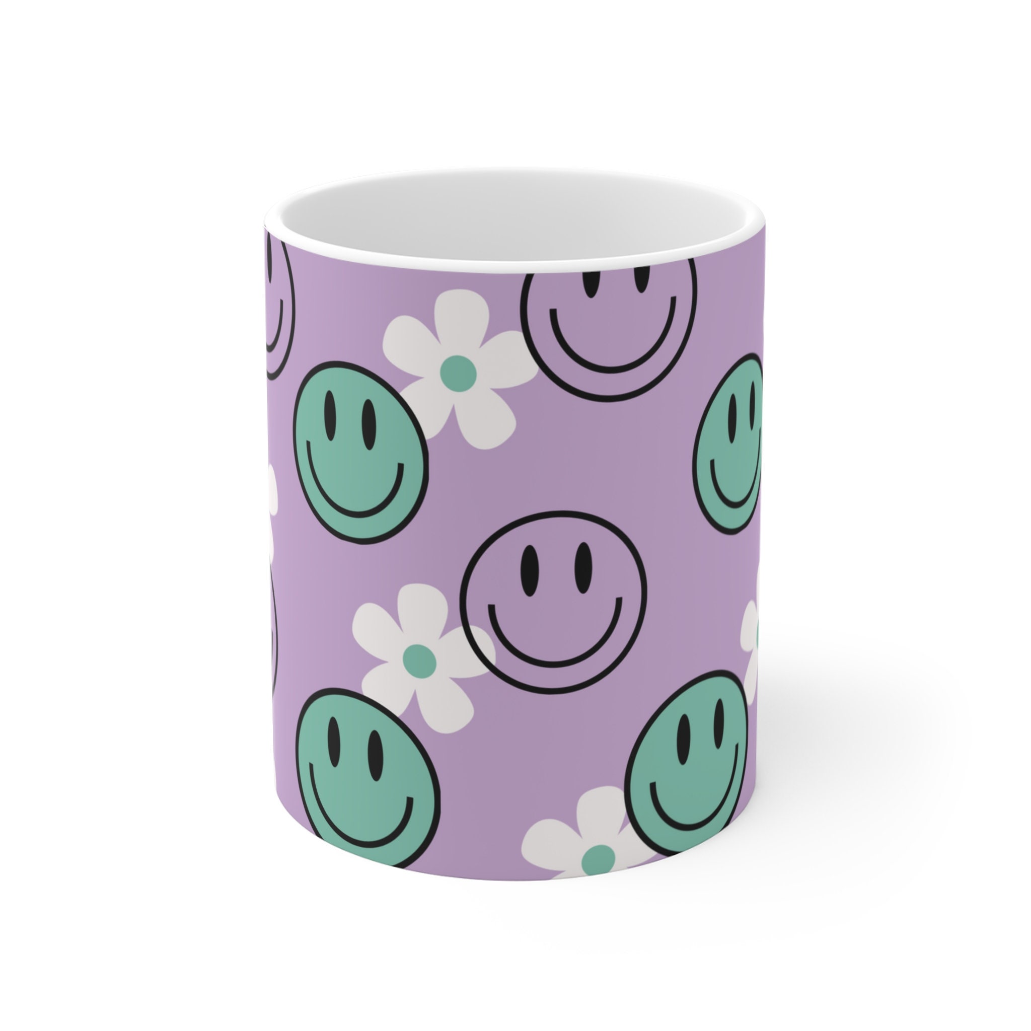 Smiley Faces and White Retro Lilac Pastel Floral Mug 11oz - Etsy