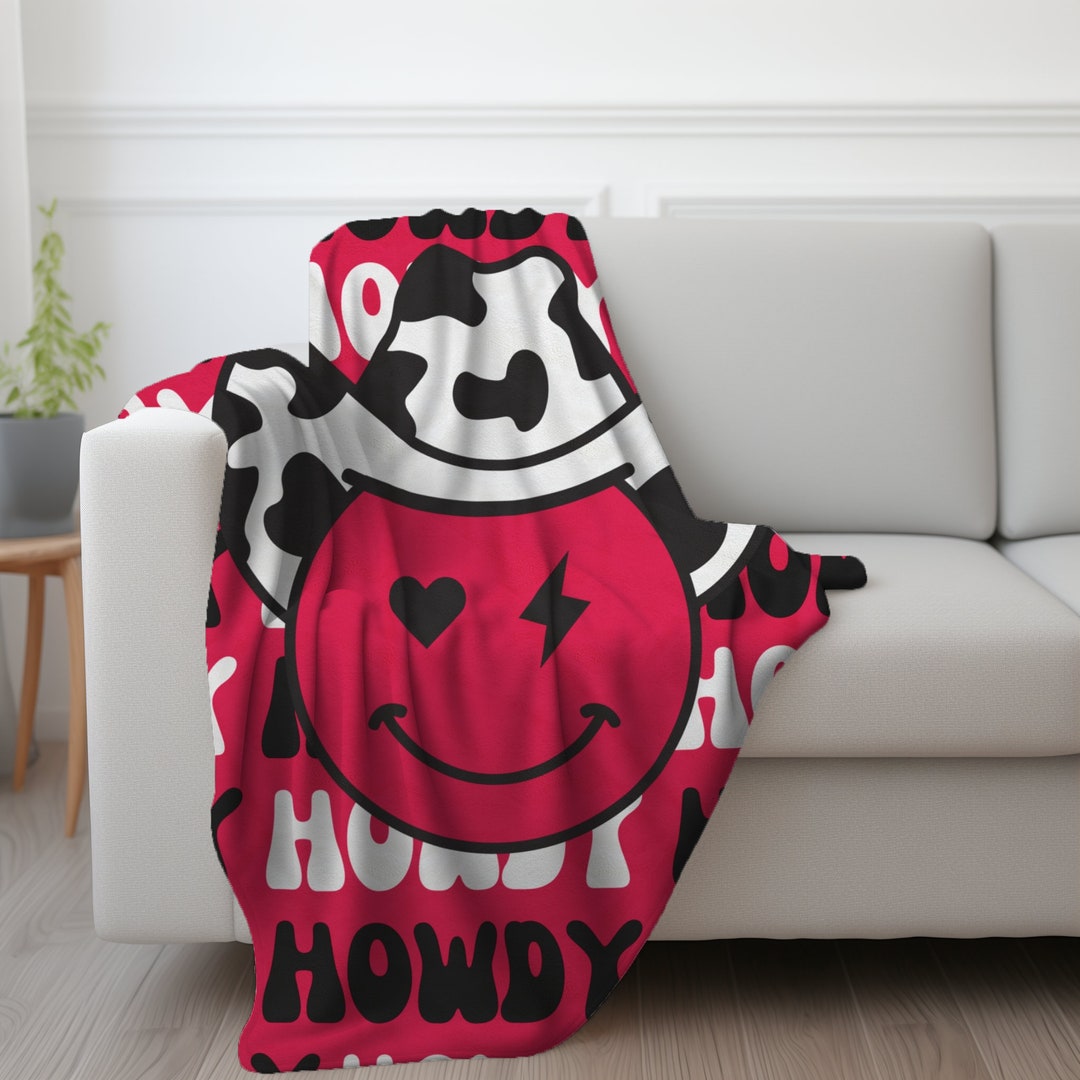 Howdy Cowboy Smiley Face Preppy Style Velveteen Plush Blanket, Unique ...