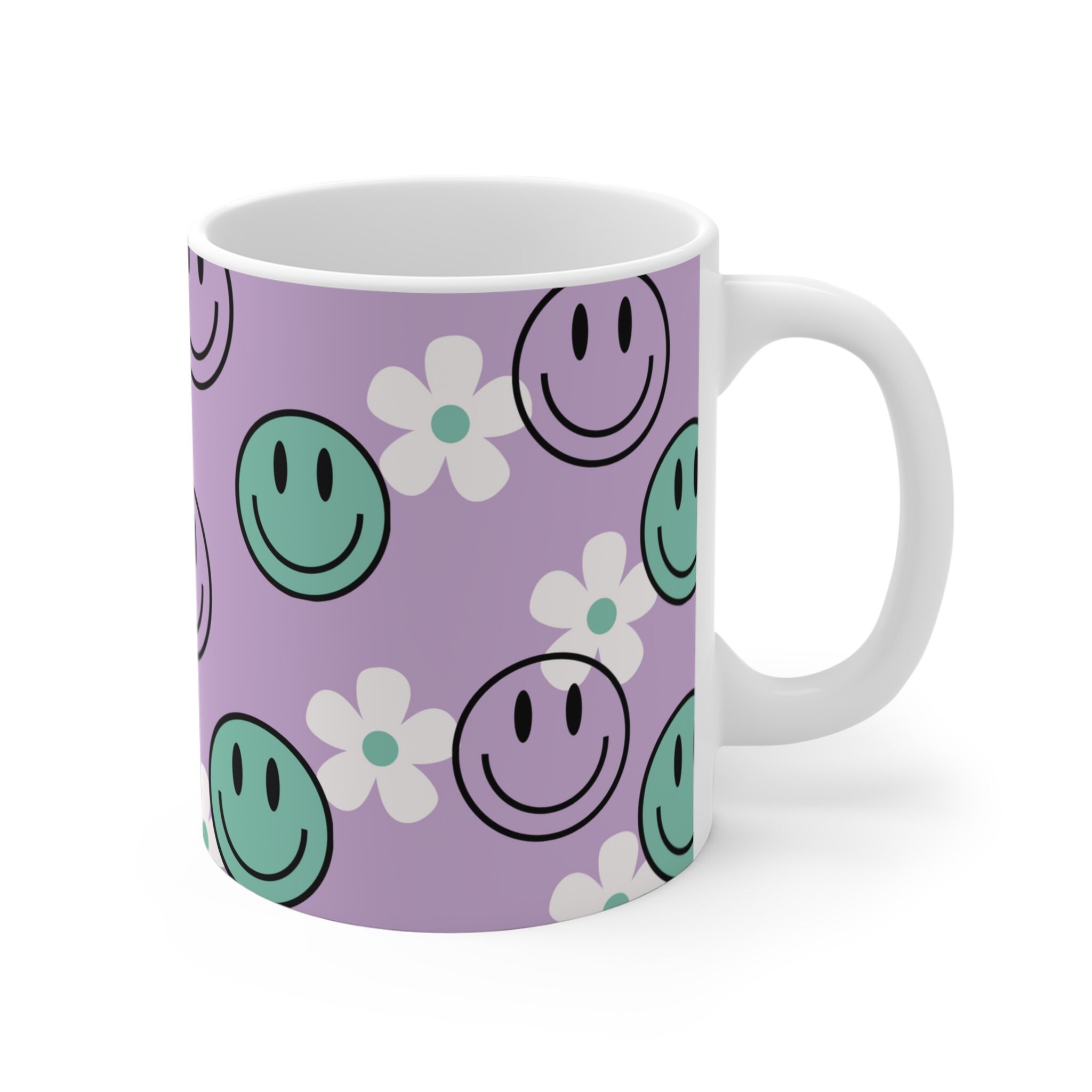 Smiley Faces and White Retro Lilac Pastel Floral Mug 11oz - Etsy