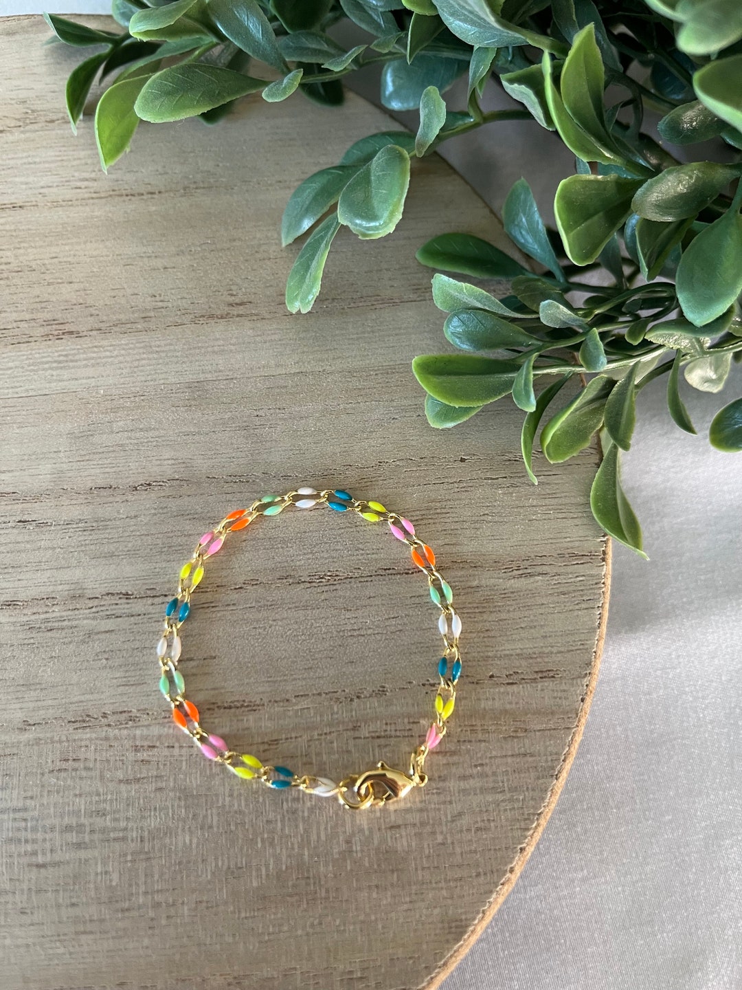 RAINBOW Enamel Gold or Silver Chain Bracelet or Anklet / Colored Chain ...