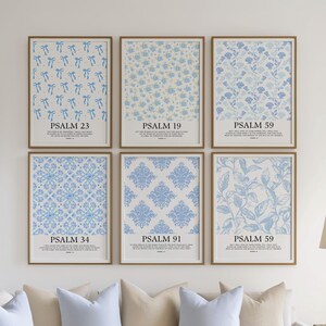 Light Blue Christian Wall Art Set of 6 Psalms Bible Verses Bundle Blue ...
