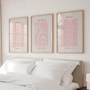 Pink Christian Wall Art Set of 3, the Way the Truth and the Life, Pink ...
