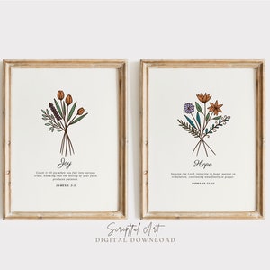 Christian Floral Set of 2, Boho Flower Bible Verse Prints, Colorful ...