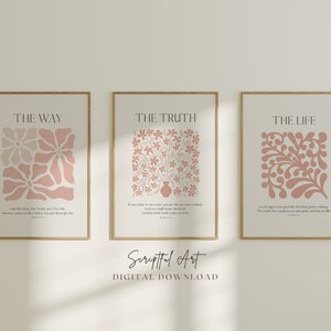 Pink Christian Art Set of 3, the Way the Truth the Life Wall Art, Pink ...