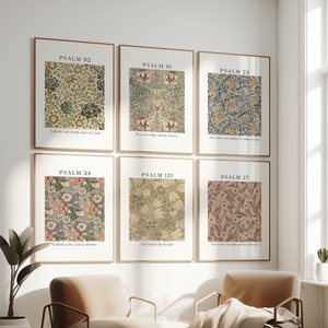 Christian Psalms Wall Art, Set of 6, Vintage Botanical Decor, Psalm 91 ...