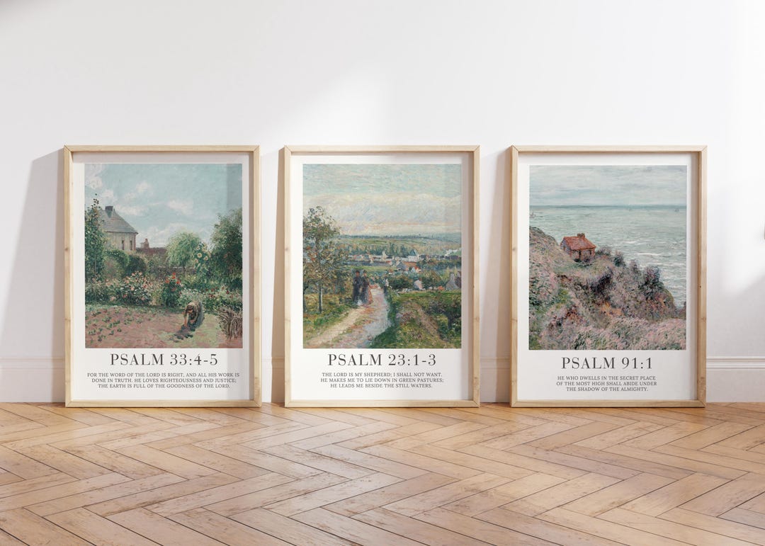 Christian Wall Art Psalms Posters Set of 3, Vintage Landscape Prints ...