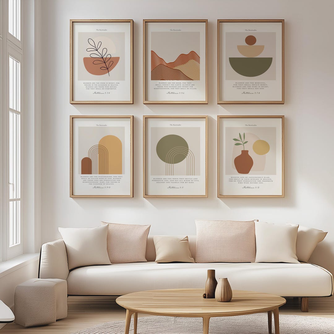 The Beatitudes, Christian Wall Art Bundle Set of 6, Boho Bible Posters ...
