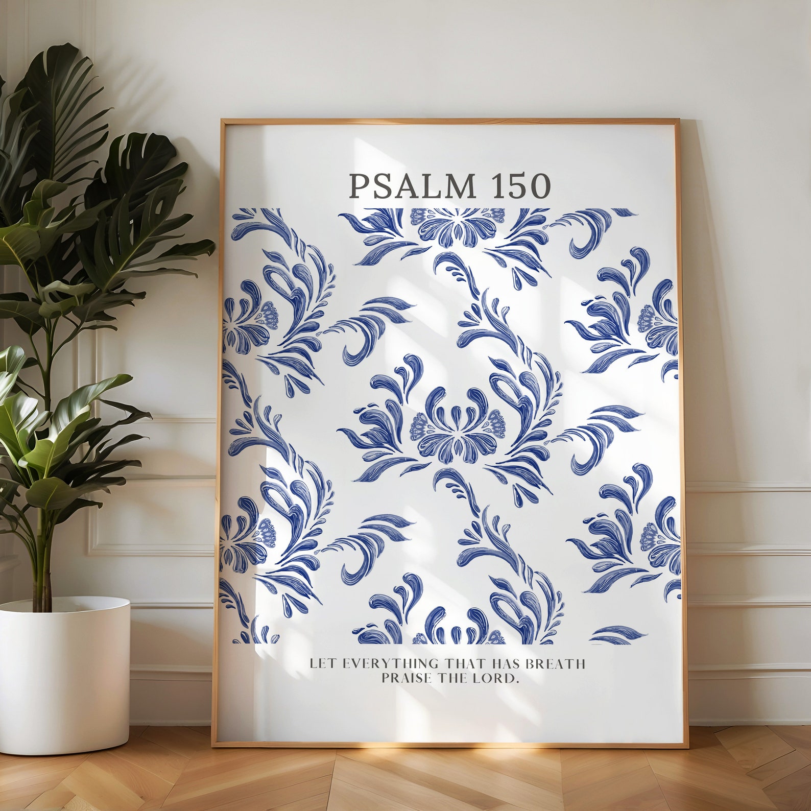 Christian Wall Art Blue Set of 8 Bible Verse Wall Art, Psalms Floral ...