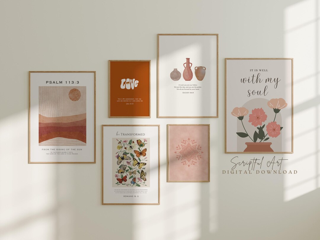 Boho Christian Wall Art Set of 6 Terracotta Bible Bundle Modern ...