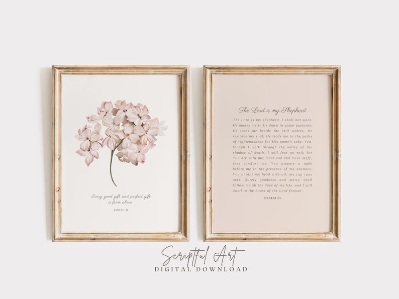 Christian Nursery Wall Art Minimal Bible Prints Pink Hydrangea Set of 2 ...