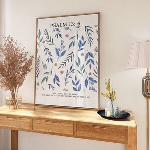 Christian Wall Art Blue Set of 8 Bible Verse Wall Art, Psalms Floral ...