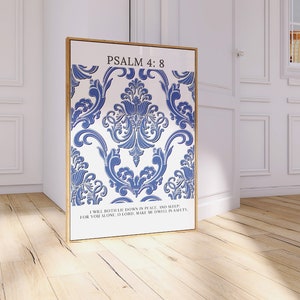 Christian Wall Art Blue Set of 8 Bible Verse Wall Art, Psalms Floral ...