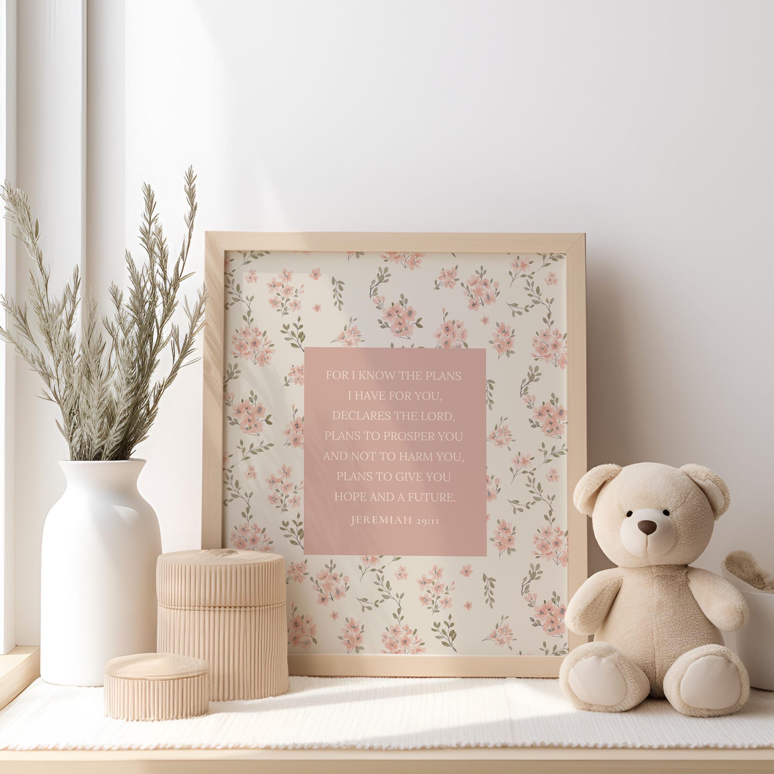Jeremiah 29:11 Pink Floral Bible Verse Print, Cottagecore Nursery Decor ...
