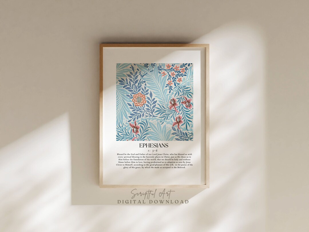 Christian Wall Art Blue, Vintage Botanical Poster, Floral Bible Verse ...