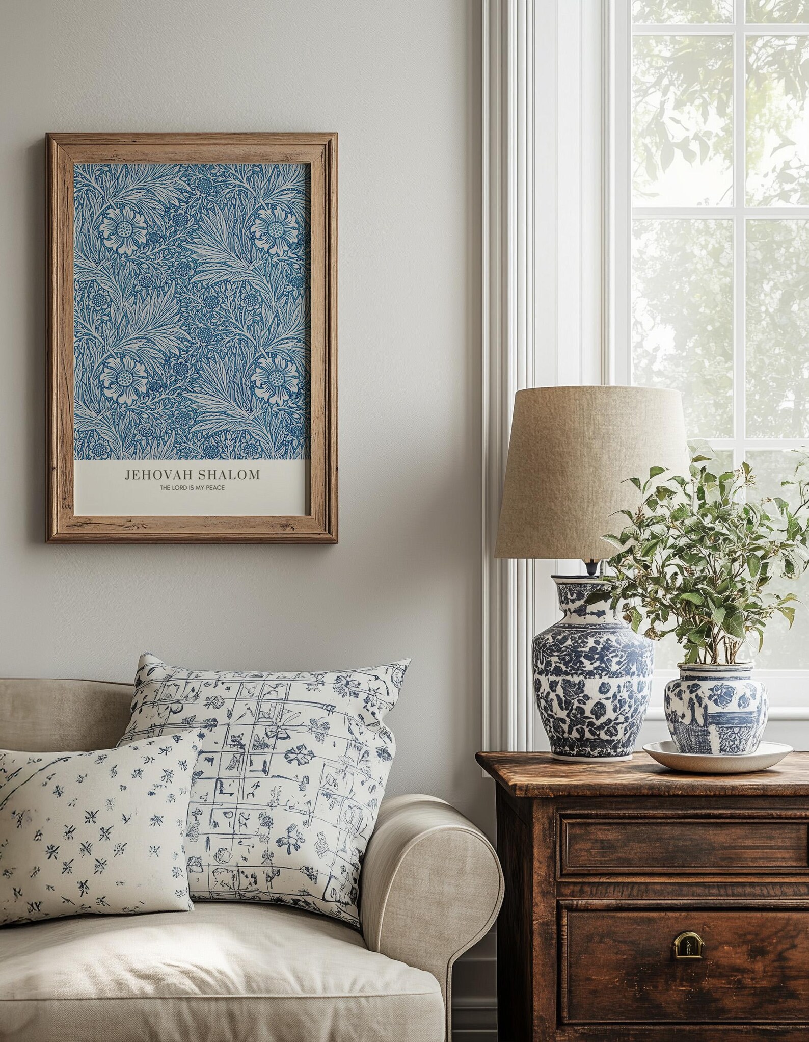 Jehovah Shalom, Blue Botanical Print, Hebrew Name of God, DIGITAL ...