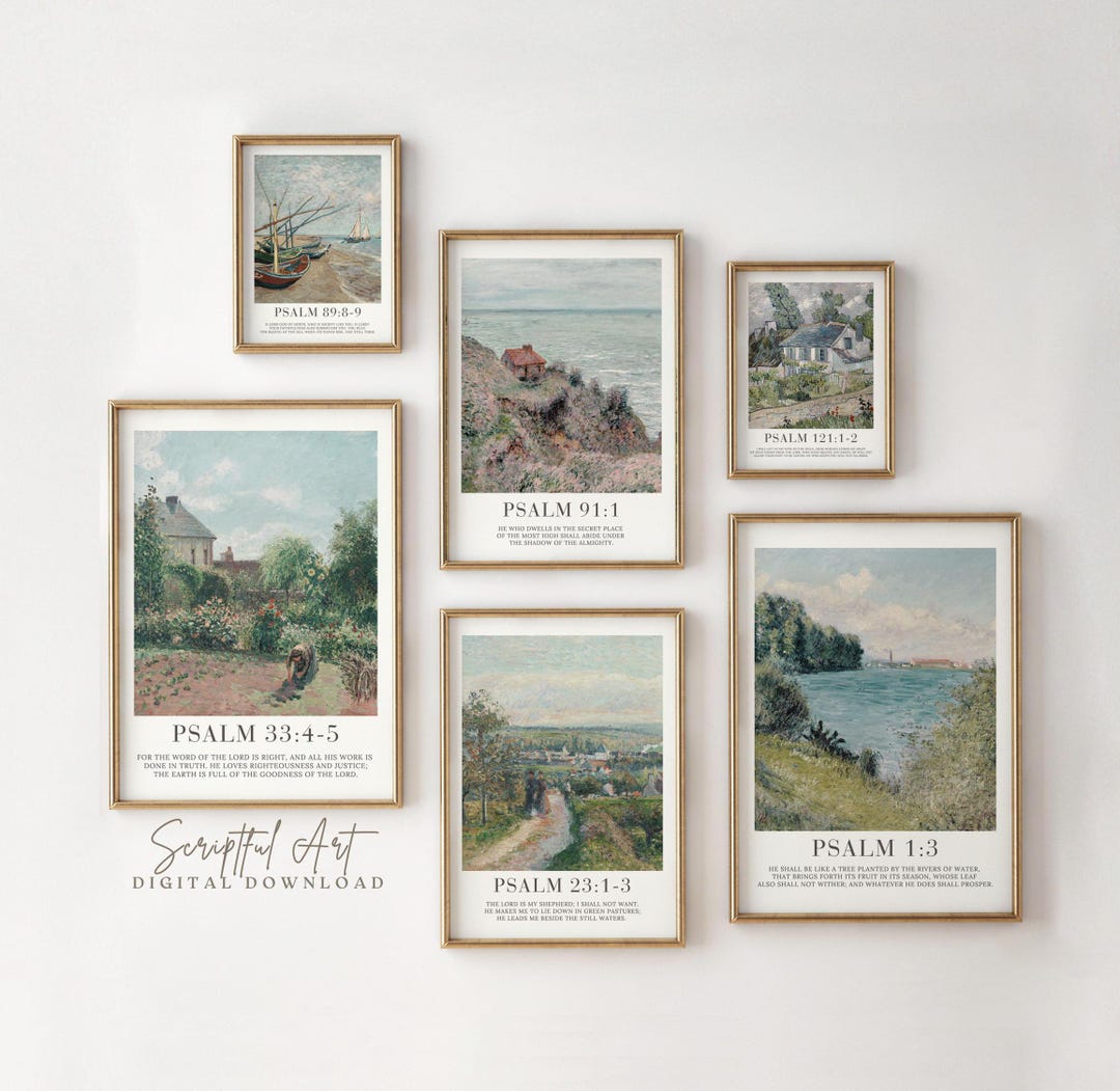 Christian Wall Art Bundle, Set of 6, Vintage Scripture Posters, Coastal ...