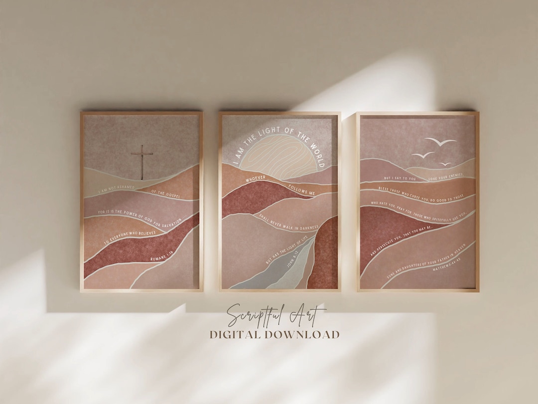 Christian Wall Art Modern Set of 3, Printable Bible Landscape Posters, Triptych Wall Decor ...