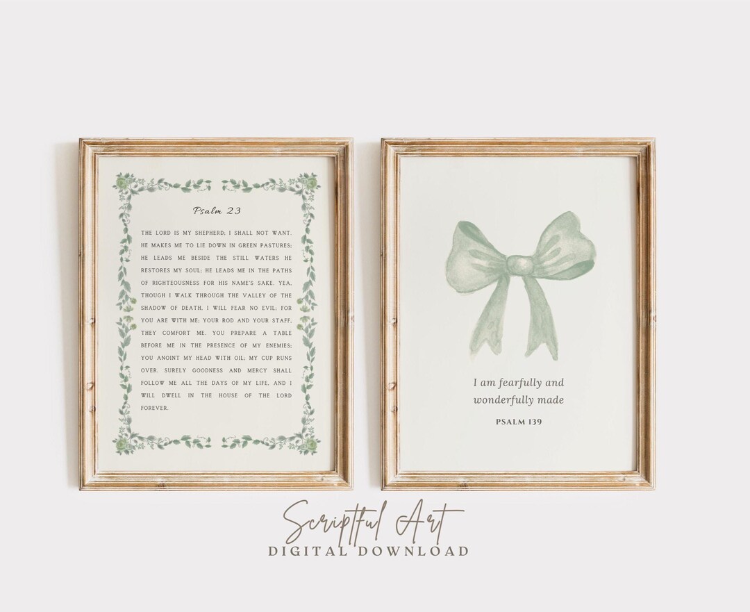 Sage Green Girls Nursery Prints Set of 2, Psalm 23 & 139 (digital ...