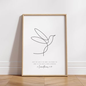 Holy Spirit, Dove Poster, Christian Line Art Print, Where the Spirit of ...