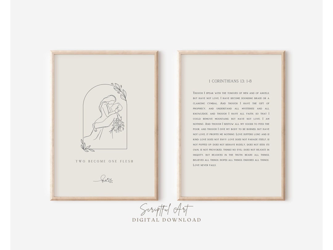 Christian Marriage Wall Art Set of 2, 1 Corinthians 13 Bible Verse ...