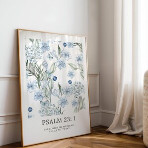 Christian Wall Art Blue Set of 6 Bible Verse Wall Art, Psalms Floral ...