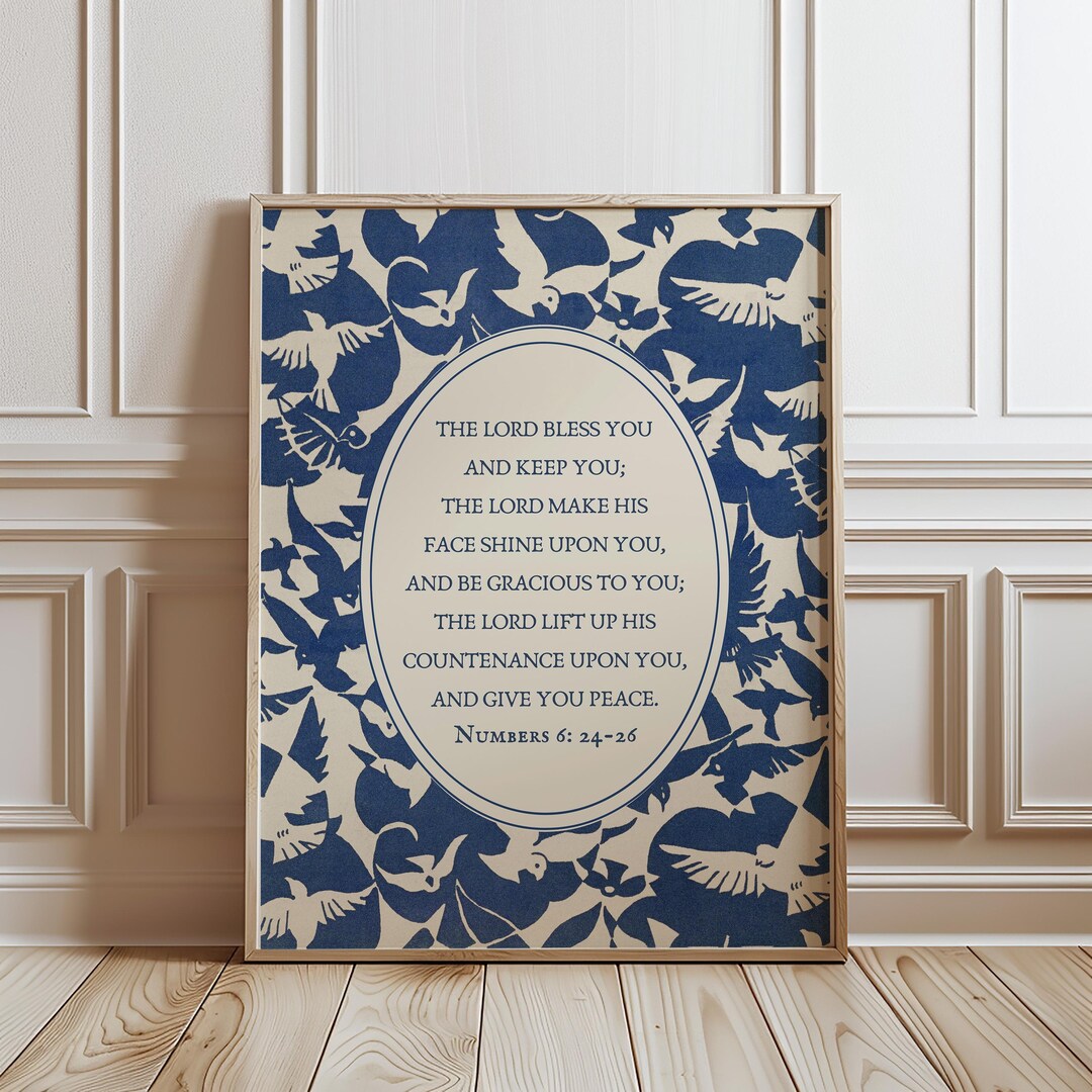 Christian Wall Art, Blue Vintage Birds, Lord Bless You, Printable Bible ...