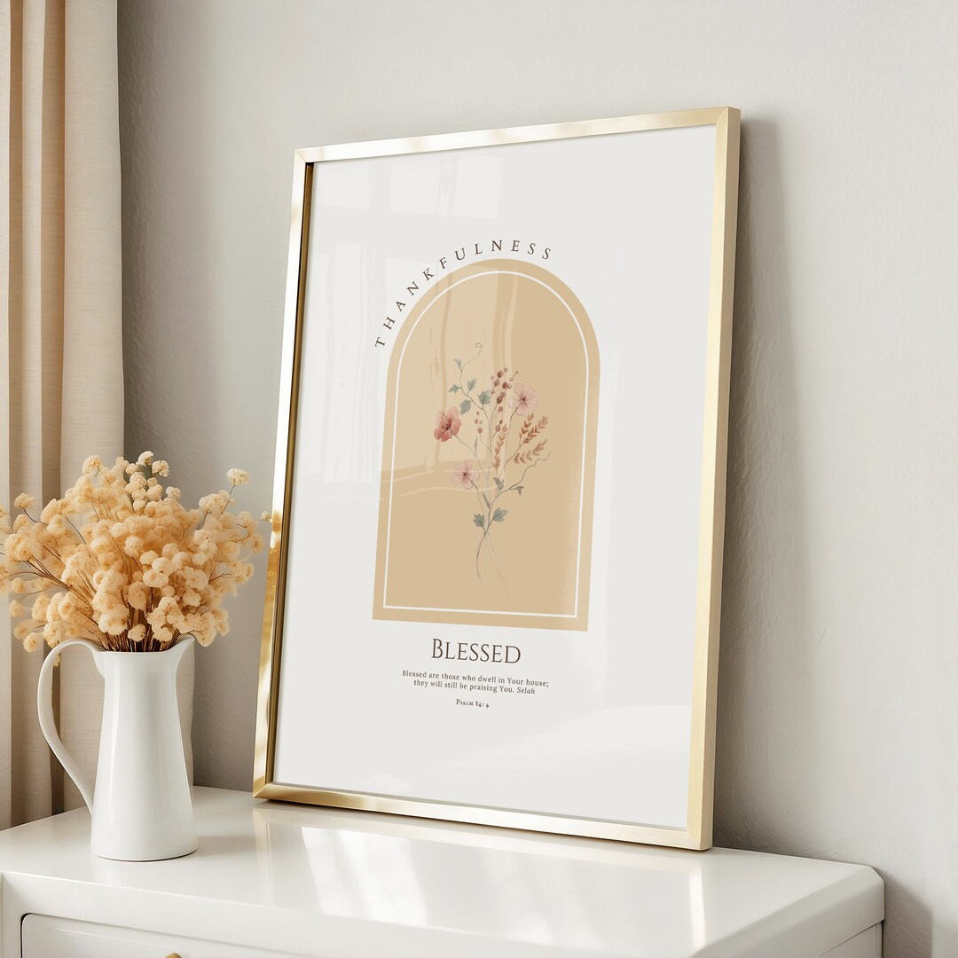 Thanksgiving Christian Wall Art Boho Floral Bible Verse Autumn Amber ...