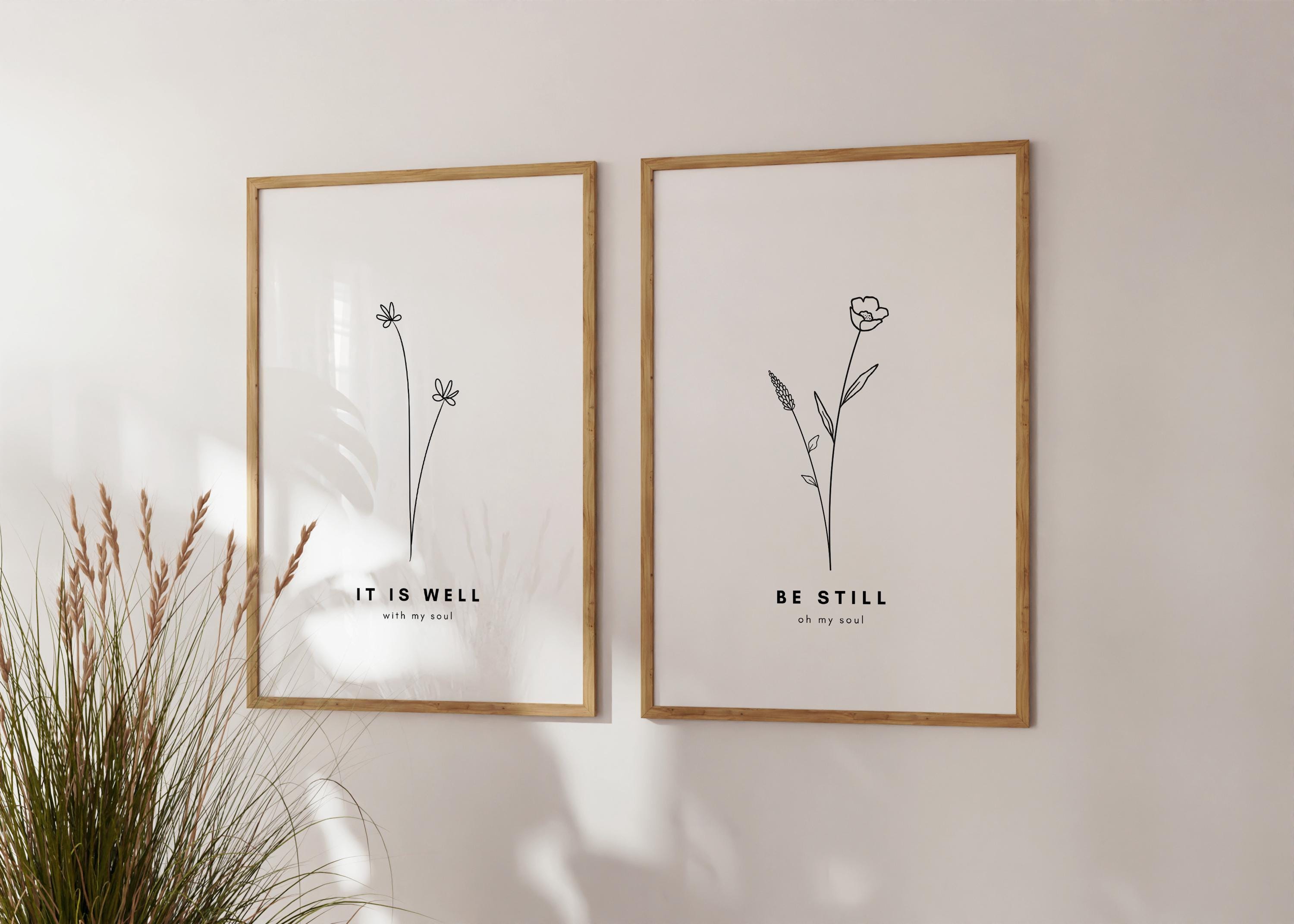Minimalist Christian Wall Art Set of 2, Floral Bible Verse Prints ...