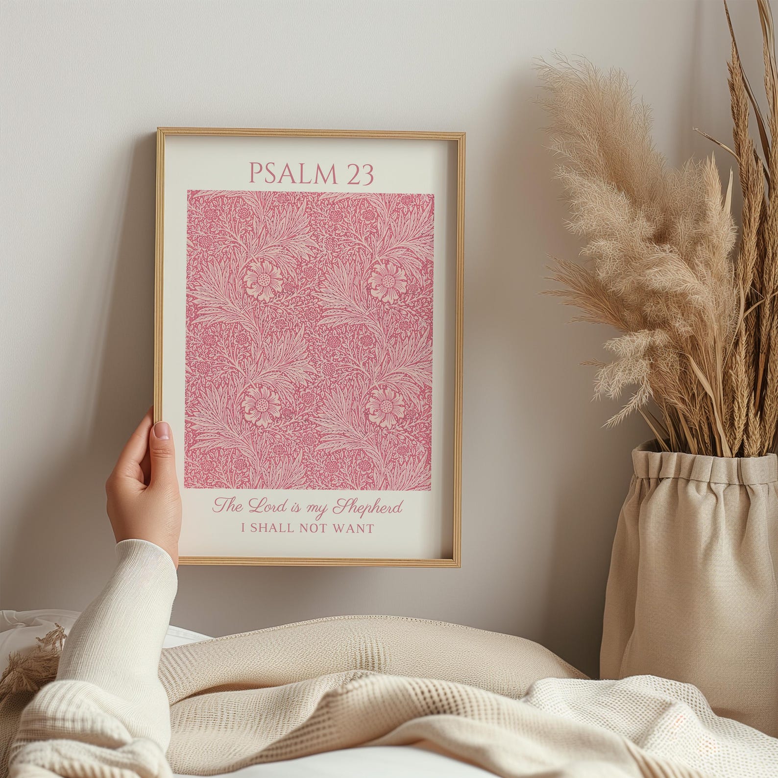 Pink Psalm 23 Botanical Print: William Morris Style (digital Print) - Etsy