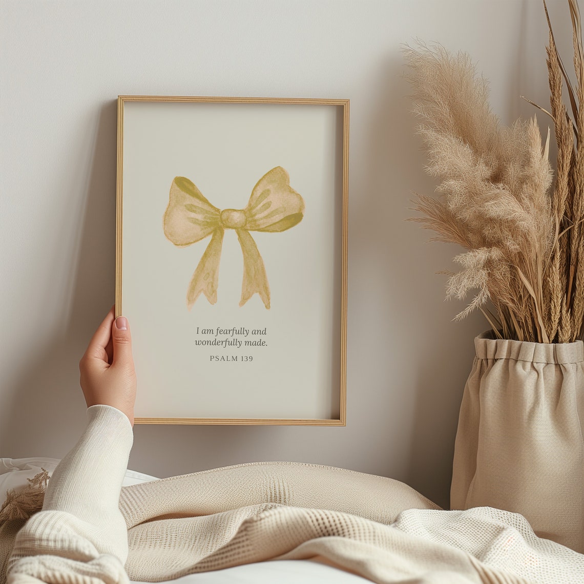 Preppy Coquette Bow Yellow Gold Ribbon, Christian Wall Art, Girls ...