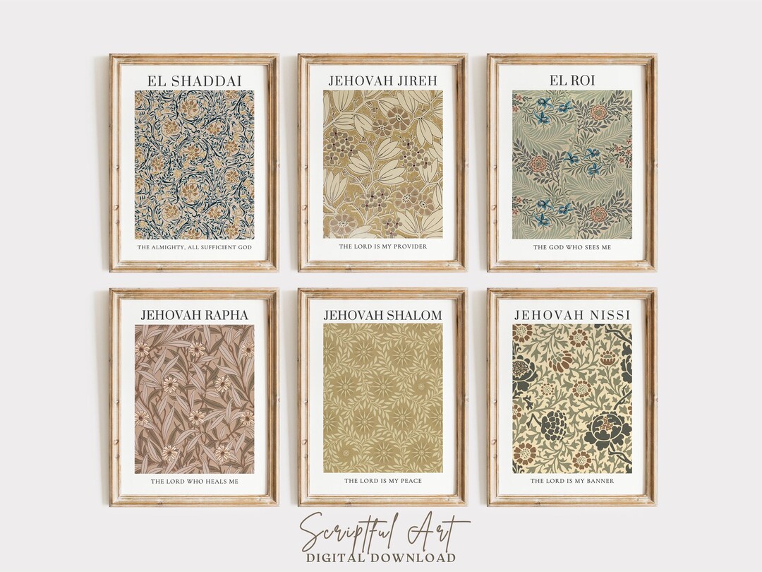 Set of 6, Hebrew Names of God Printable Vintage Botanical Patterns, El ...